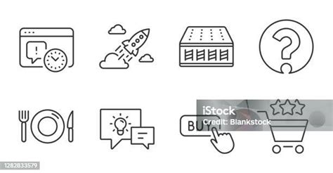 아이디어 램프 매트리스 및 쇼핑 등급 아이콘 세트 음식 물음표 및 스타트업 로켓 표지판 벡터 기업가에 대한 스톡 벡터 아트 및 기타 이미지 Istock