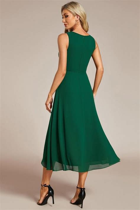 Dresses Sleeveless Chiffon High Low Wedding Guest Dress With Waist