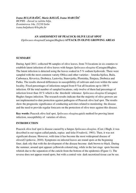 Pdf An Assessment Of Peacock Olive Leaf Spot Spilocaea Oleagina