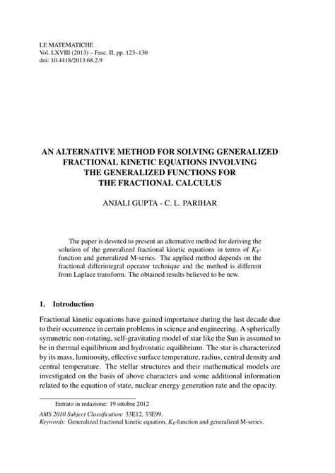 Pdf An Alternative Method For Solving Generalized Fractional Kinetic Equations Involving The
