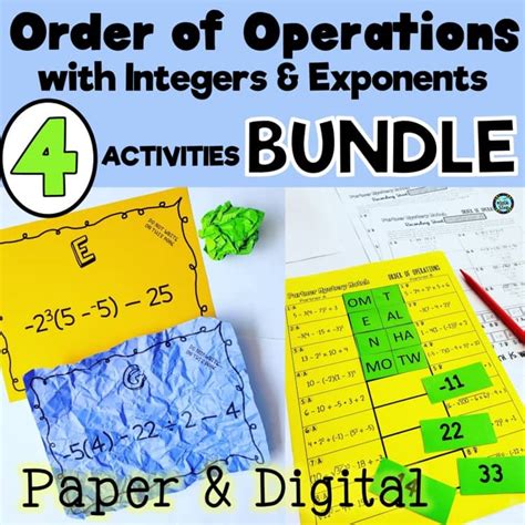 Order Of Operations Exponents And Integers Activity 4 In 1 Bundle Pack Small Group