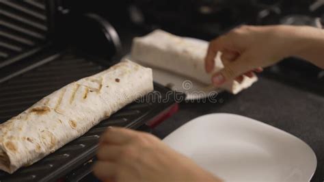 Cooking Shawarma Or Burrito On Electric Grill Stock Footage Video Of