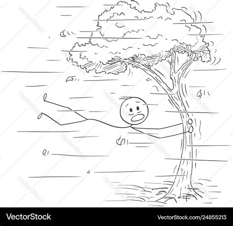 Cartoon Man Holding Tree In Strong Wind Or Vector Image