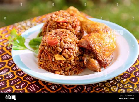 Jollof Rice With Chicken West African Rice Dish Served In Ghana In