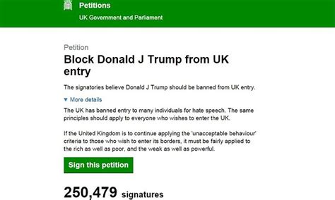 Donald Trump Entering Uk Ban To Be Debated In Parliament After 250k