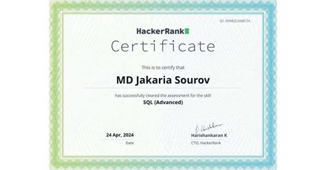 Md Jakaria Sourov On Linkedin Hackerrank Skill Certificate