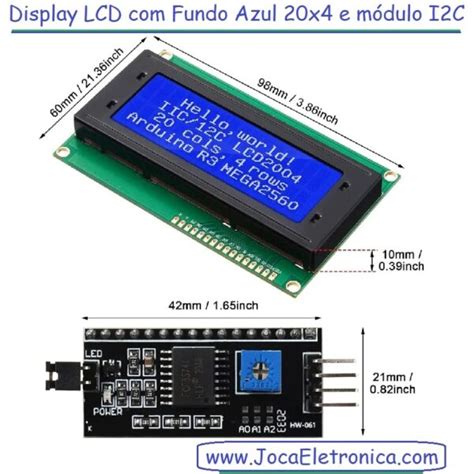 Display LCD com Fundo Azul x com módulo I C JocaEletronica