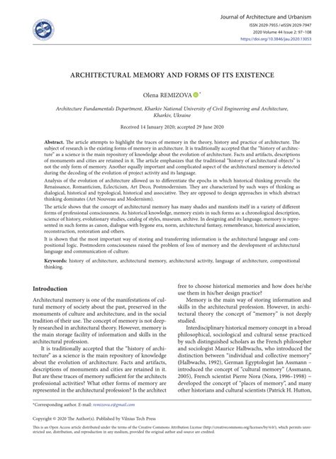PDF ARCHITECTURAL MEMORY AND FORMS OF ITS EXISTENCE