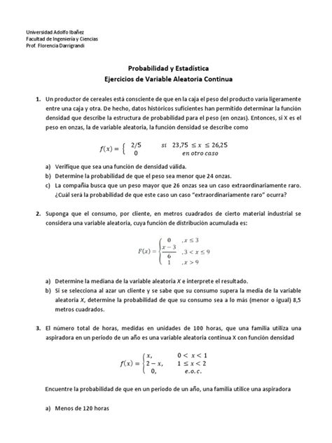 Ejercicios De Variable Aleatoria Continua Pdf Variable Aleatoria