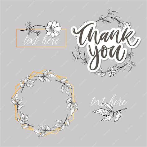 Premium Vector Cute Thank You Script Card Flowers Letter Text