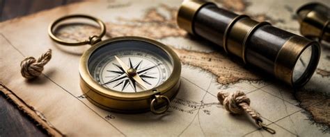 A Closeup Of A Vintage Brass Compass On An Antique Map Perfect For