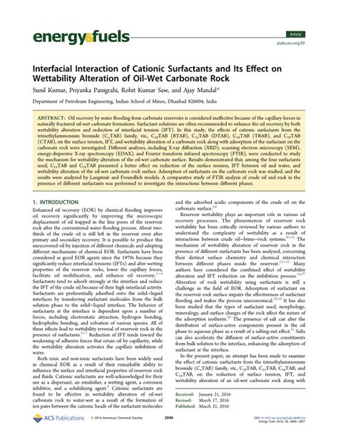 Pdf Interfacial Interaction Of Cationic Surfactants And Its Effect On