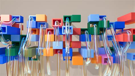 3d 렌더링 그림 기하학적 배경입니다 밝은 색상의 기하학적 3d 모양이 있는 추상적인 벽지 작은 입방체가 많이 있습니다 디자인