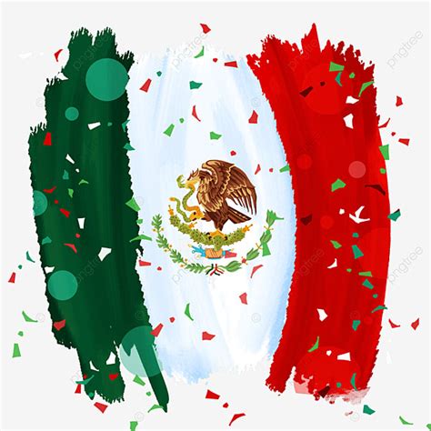 The Flag Of Mexico With Confetti Around It On A White Background