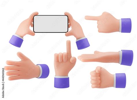 3d Hand Gestures Raise Your Hand Point Your Finger Cartoon Style Clipping Path For