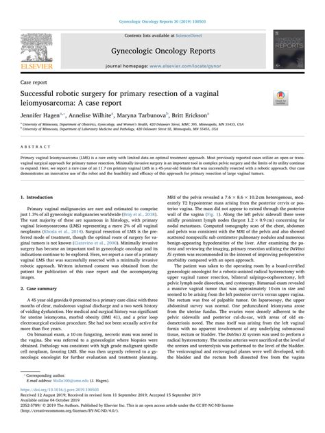 Pdf Successful Robotic Surgery For Primary Resection Of A Vaginal Leiomyosarcoma A Case Report