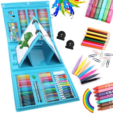 Детски комплект за рисуване в куфар от 208 части син цвят Ученически пособия канцелар