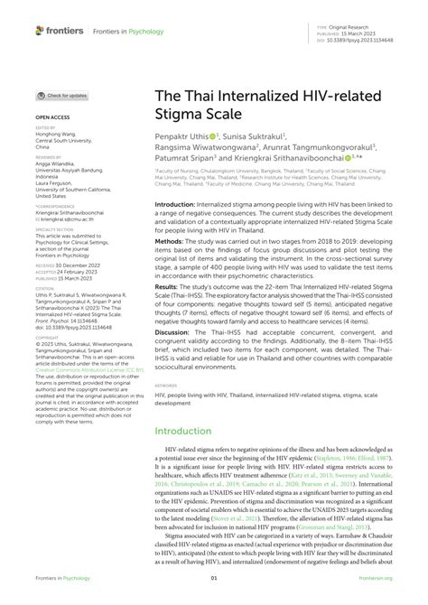 Pdf The Thai Internalized Hiv Related Stigma Scale