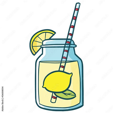 Funny Lemon Lemonade Cartoon With Glass And Straw In Summer Vector Stock Vector Adobe Stock