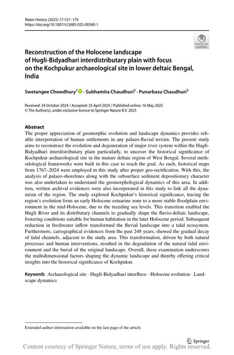 Reconstruction Of The Holocene Landscape Of Hugli Bidyadhari