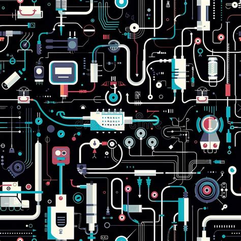 Part Futuristic Part Retro Pattern With Various Electrical Components