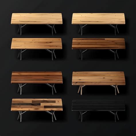 Premium Photo Set Of Rustic Dining Tables 8 Bit Pixel With Wooden