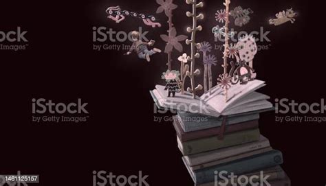 치드렌과 상상의 책 아이 학습 모험 교육 자유 영감 및 꿈의 개념 아이디어 예술 개념 아트웍 초현실적 인 그림 판타지 3d 그림입니다 소년 책에 대한 스톡 벡터 아트 및