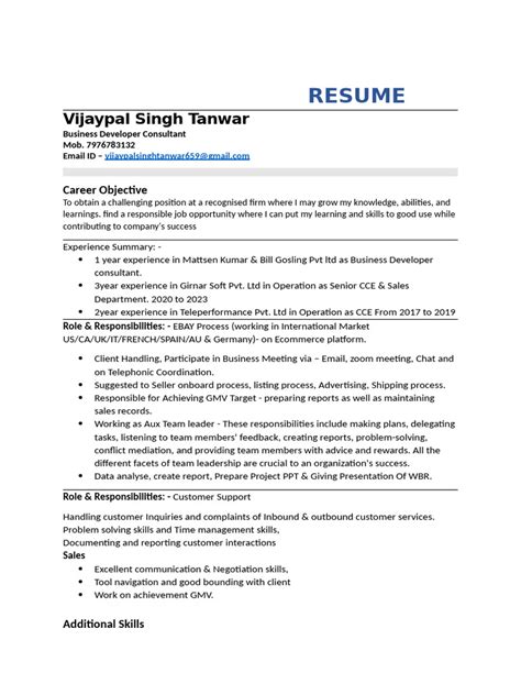 Vijaypal Business Devloper Resume Pdf