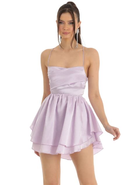 Alluring Create A Line Satin Dress In Purple Lavender