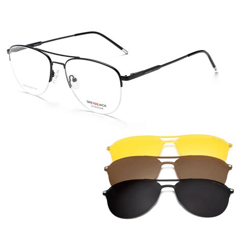 Grey Jack 3pcs Clip On Sunglasses Metal Pilot Spectacle Frame With Mag