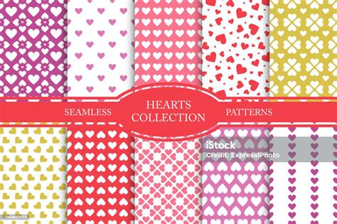 하트와 다채로운 매끄러운 기하학적 패턴의 컬렉션 발렌타인 데이에 대한 귀여운 배경 가리기에 대한 스톡 벡터 아트 및 기타 이미지 가리기 개념 개체 그룹 Istock
