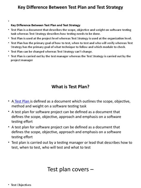 Test Plan Vs Test Strategy Pdf Software Testing Systems Science