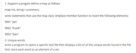 Solved 1 Support A Progam Define A Map As Follows Mapzint
