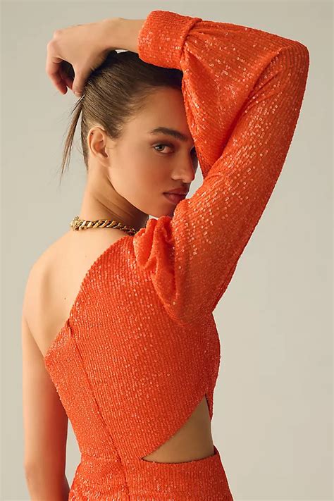 Ieena For Mac Duggal Sequin One Shoulder Cutout Gown Anthropologie