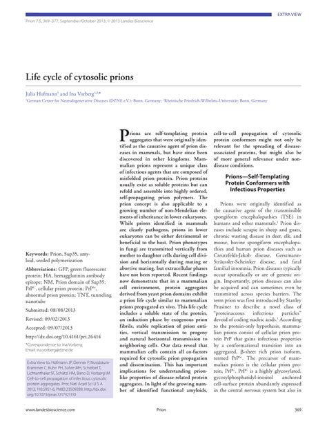Pdf Life Cycle Of Cytosolic Prions