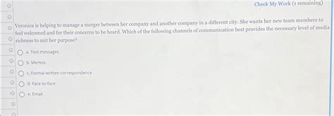 Solved Check My Work 1 ﻿remaining Veronica Is Helping To