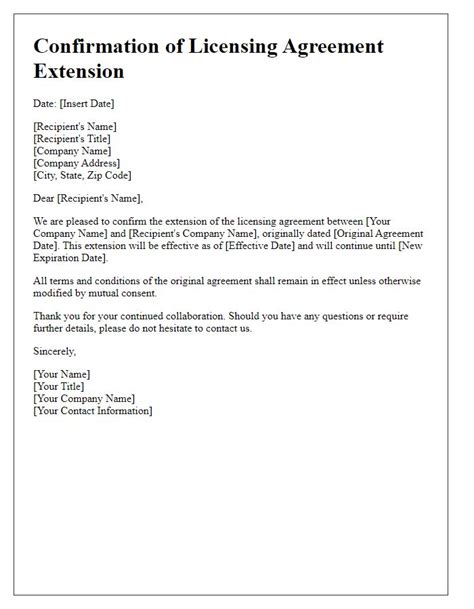 Letter Template For Licensing Agreement Extension Free Samples In Pdf Letterin