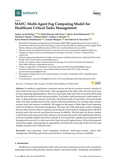 Pdf Mafc Multi Agent Fog Computing Model For Healthcare Critical