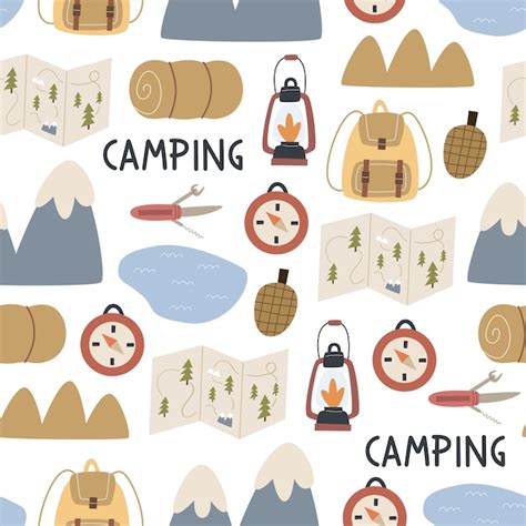 Premium Vector Seamless Pattern With Camping Elements