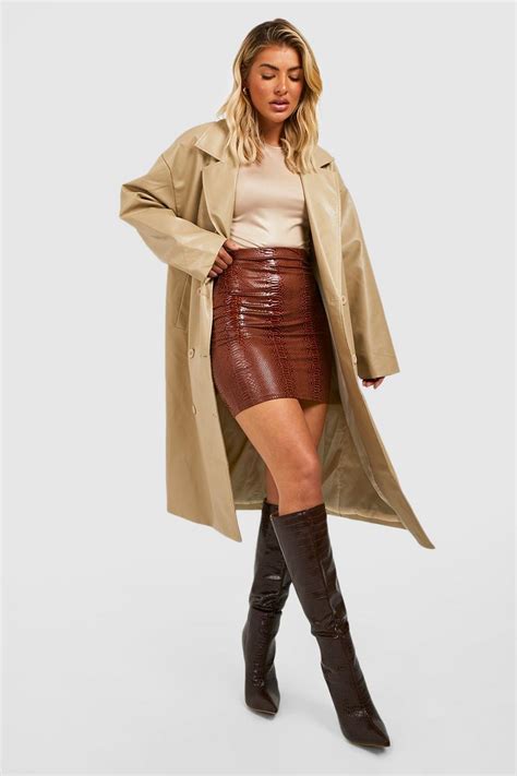 Croc Pu High Waisted Mini Skirt Boohoo Uk