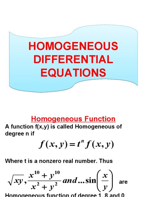 Homogeneous Differential Equations Equations Theoretical Physics