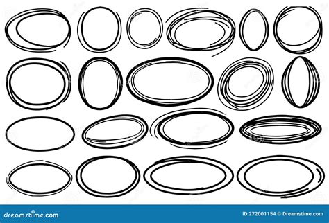 A Set Of Hand Drawn Ovals Or Highlight Circles With A Line Art Style