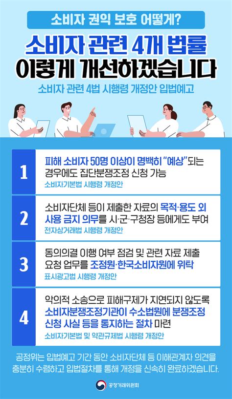 대한민국 공정거래위원회 소비자기본법 표시광고법 전자상거래법 약관법 시행령 개정안을