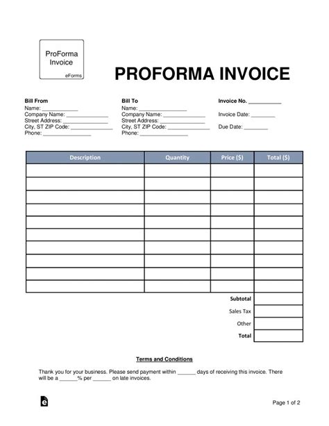 Free Proforma Invoice Template Word Pdf Eforms Free In Template
