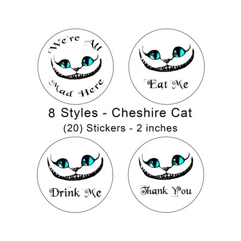 Cheshire Cat Stickers Alice In Wonderland Stickers 8 Etsy Cat