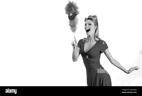 Funny Smiling Cleaner Woman Isolated Over White Background Retro