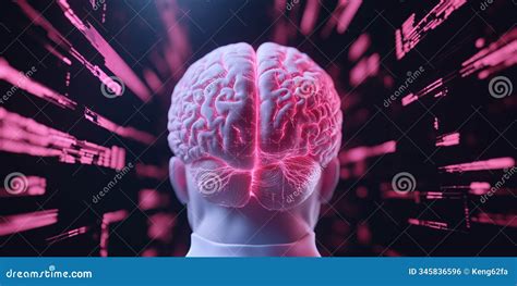 3D Render Human Brain Surrounded By Vibrant Flow Of Data Showcasing
