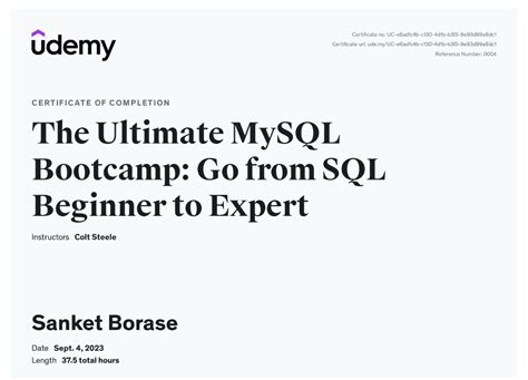 Successfully Completed The Mysql Bootcamp Training On Udemy Sanket