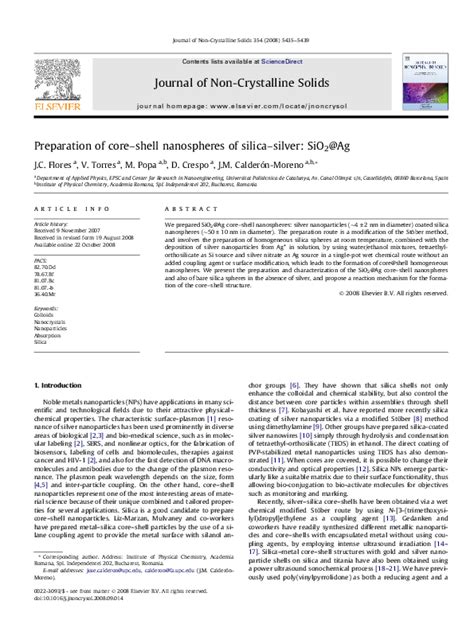 Pdf Preparation Of Coreshell Nanospheres Of Silicasilver Sio2ag