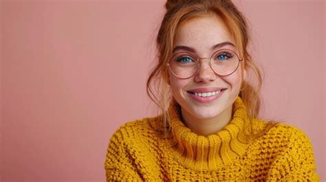 A Woman Wearing Glasses And A Yellow Sweater Premium Ai Generated Image